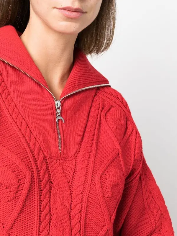 MARINE SERRE Cable-knit Quarter-zip Jumper