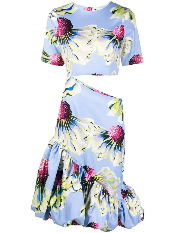 KIKA VARGAS Graphic-print Short-sleeve Dress - Blue