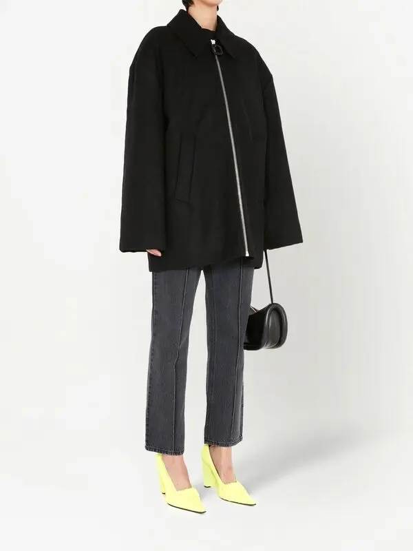 Jw Anderson Wool-Blend Zip-Front Coat In Black - 77% Off