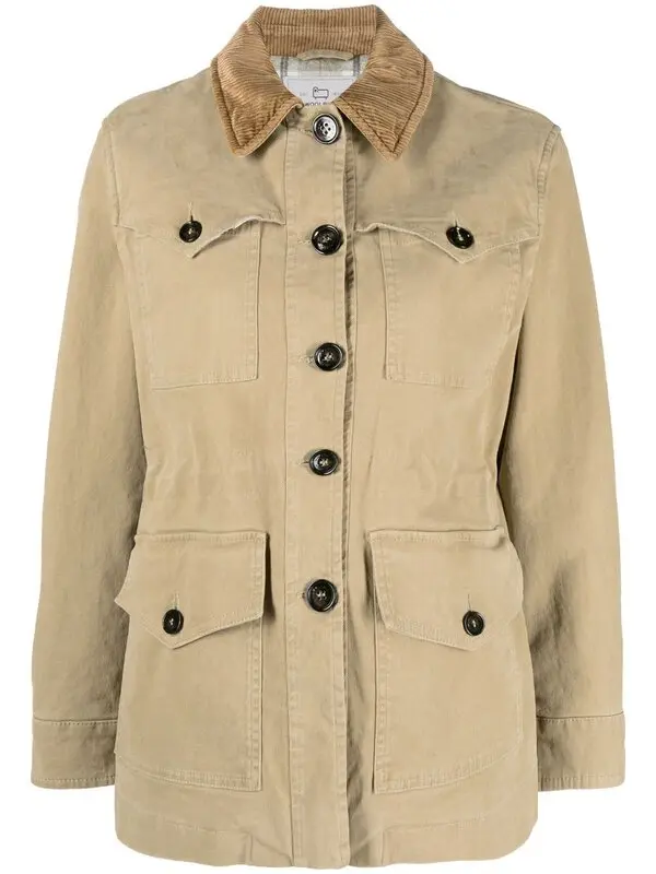Woolrich Single-breasted Twill Overshirt - Green