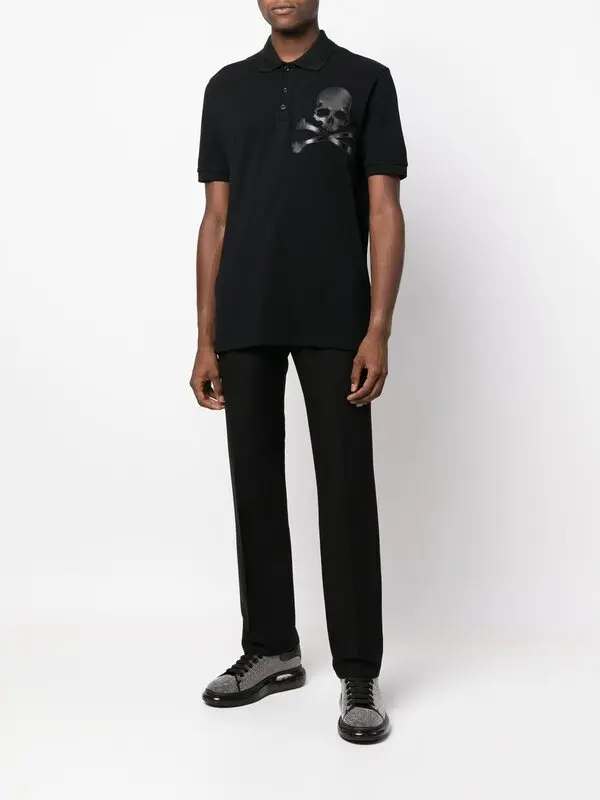 Philipp Plein Skull-patch Cotton Polo Shirt - Black