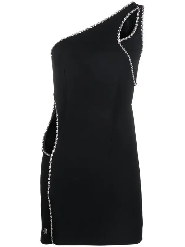 Philipp Plein Crystal Embellished Asymmetrical Mini Dress - Black