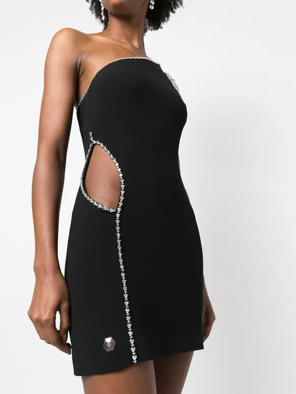 Philipp Plein Crystal Embellished Asymmetrical Mini Dress - Black