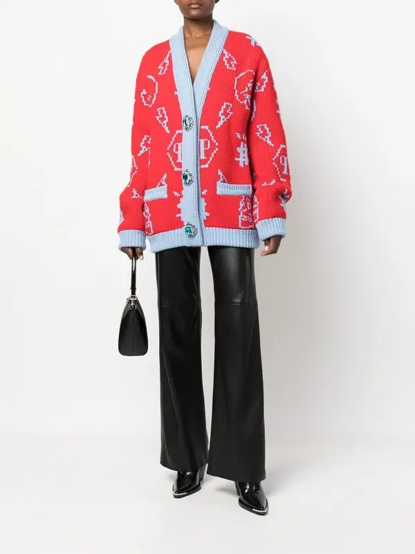 Philipp Plein Jacquard Logo Cardigan