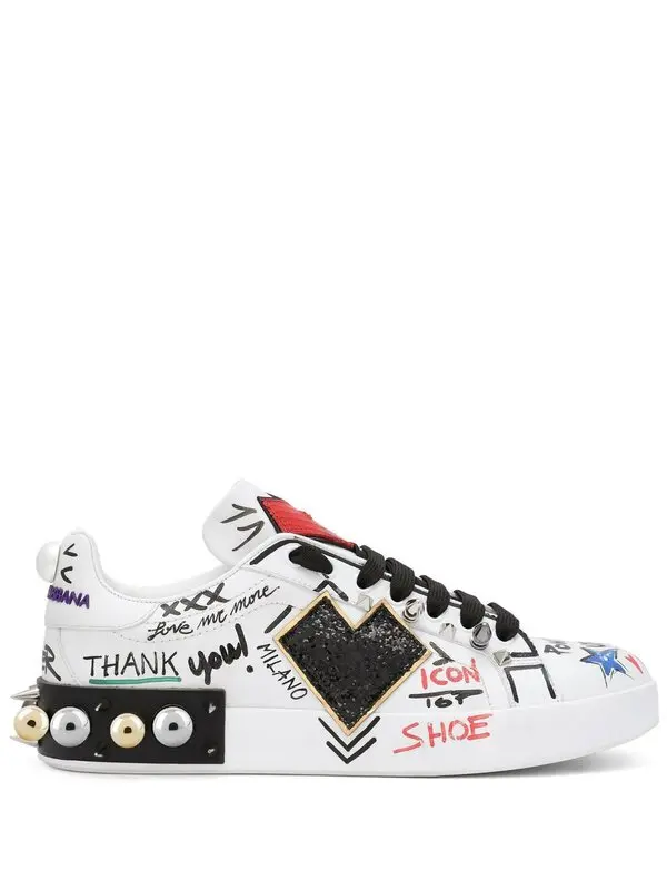 Dolce & Gabbana Portofino Leather Sneakers - White