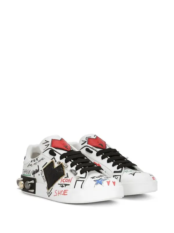 Dolce & Gabbana Portofino Patch-detail Calfskin Sneakers - White