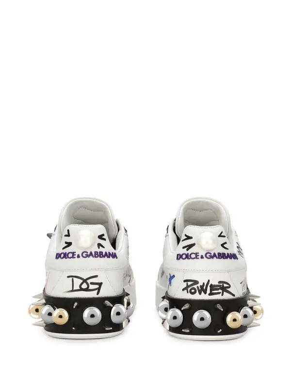 Dolce & Gabbana Portofino Patch-detail Calfskin Sneakers - White