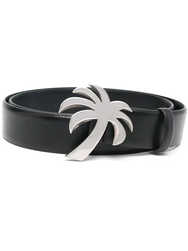 Palm Angels Palm Tree Buckle Leather Belt - Black