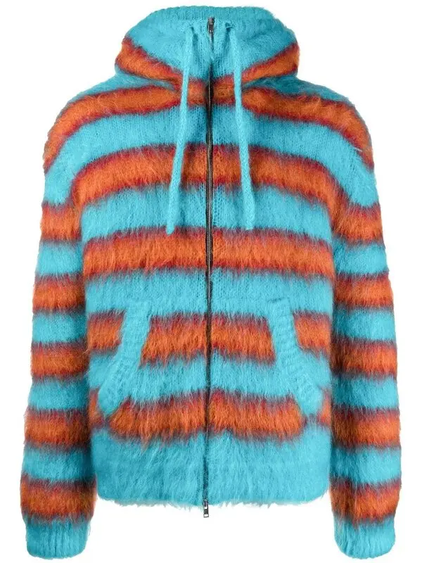 Marni Striped Knitted Hoodie - Blue