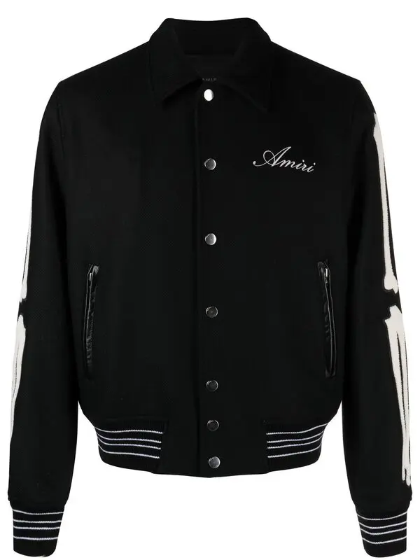 Amiri Bones Varsity Appliqué Bomber Jacket - Black