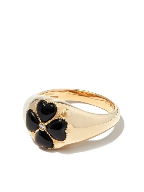 Yvonne Léon 9kt Yellow Diamond And Onyx Signet Ring - Gold