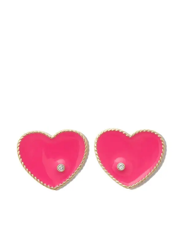 Yvonne Léon 9kt Yellow Enamel And Diamond Heart Earrings - Gold