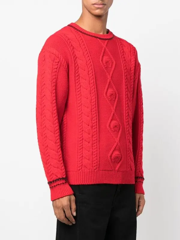 MARINE SERRE Cable-knit Wool Jumper - Red