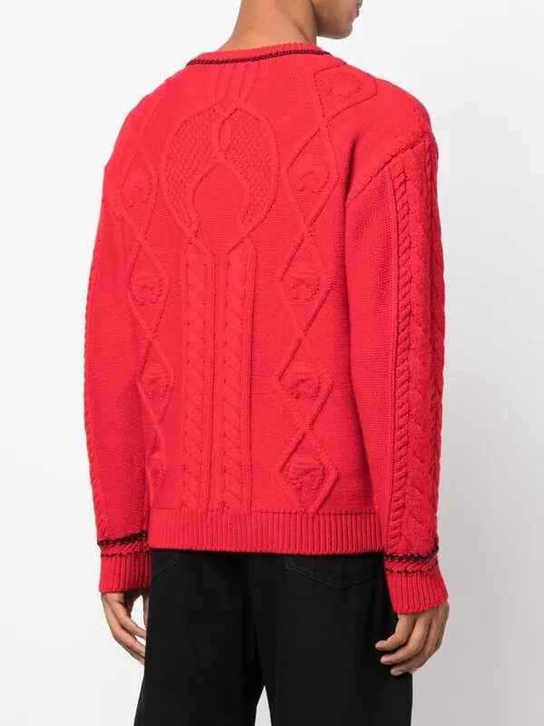 MARINE SERRE Cable-knit Wool Jumper - Red