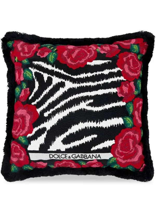 Dolce & Gabbana Zebra-print Embroidered Small Cushion - Pink