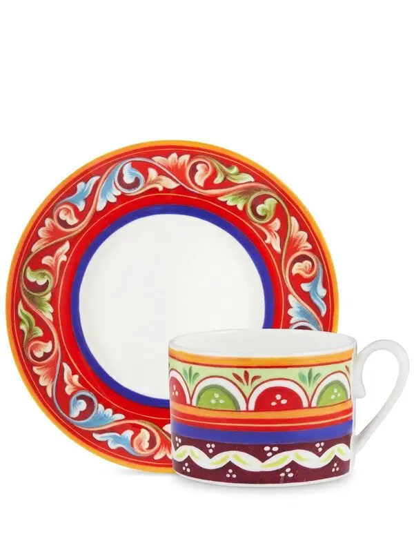 Dolce & Gabbana Geometric-pattern Porcelain Tea-set - Red