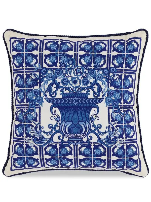 Dolce & Gabbana Embroidered Majolica-print Cushion - Blue