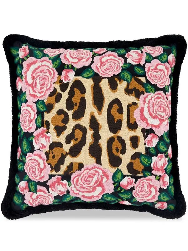 Dolce & Gabbana Embroidered Mixed-print Cushion - Pink