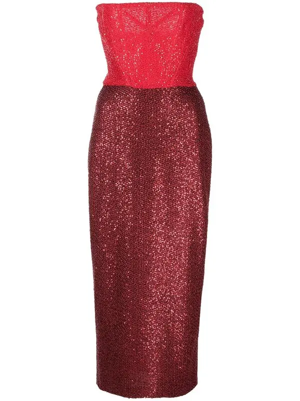 St. John Scatte Squin Strapless Midi Dress