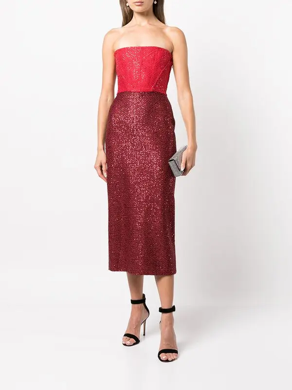 St. John Scatte Squin Strapless Midi Dress