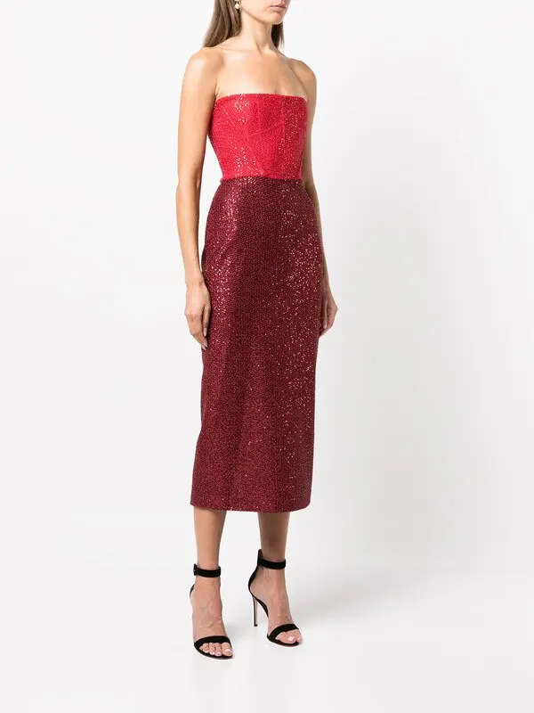St. John Scatte Squin Strapless Midi Dress