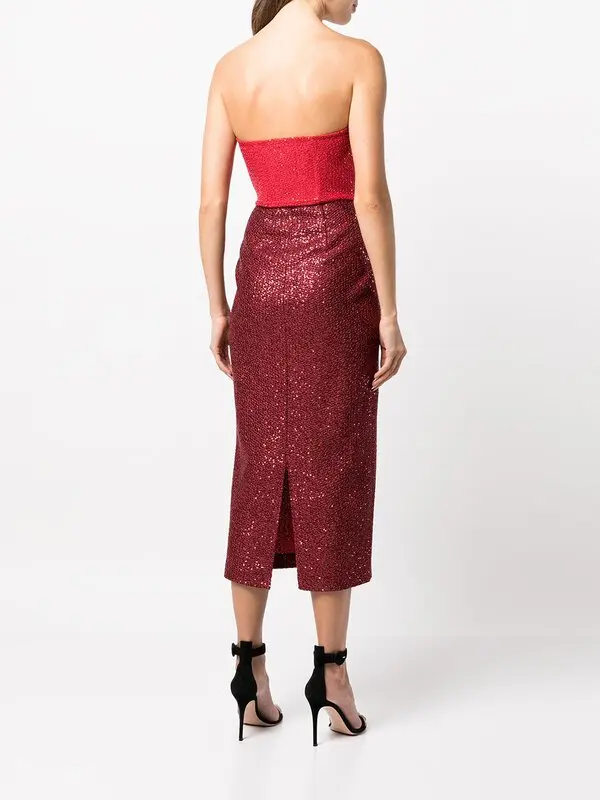 St. John Scatte Squin Strapless Midi Dress