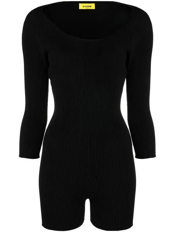 AERON Fine-ribbed Scoop-neck Playsuit - Black