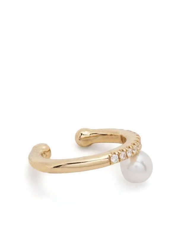 Mizuki 14kt Yellow Diamond And Pearl Ear Cuff - Gold