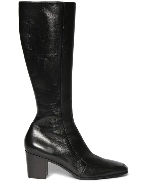 Saint Laurent 70mm Otto Zip-Up Leather Tall Boots - Black