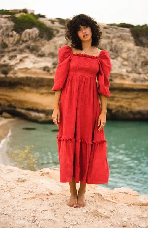 Billabong Magic Hour Tiered Cotton Midi Dress In Deep Love - 30% Off |  Editorialist