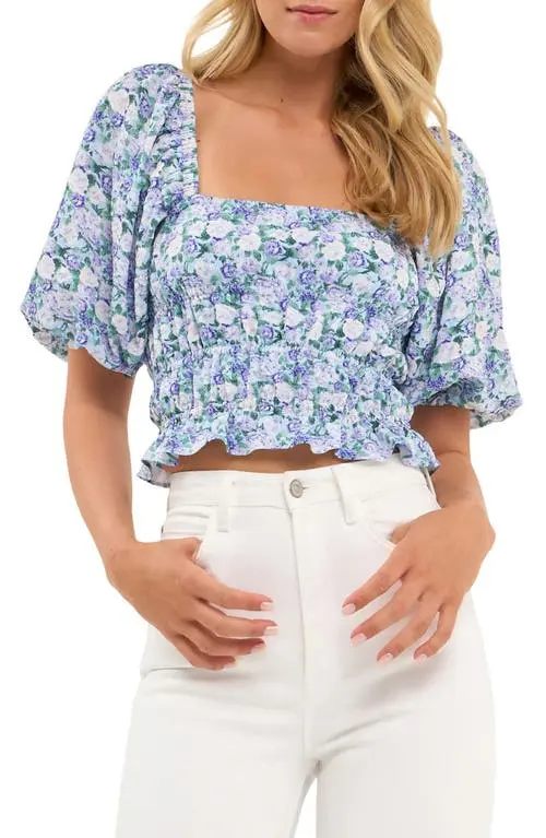 English Factory Floral Shirred Crop Top - Blue/purple