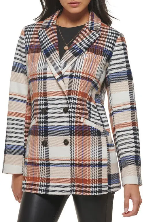 LEVI'S Double Breasted Wool Blend Plaid Blazer - Cream/rust/navy Plaid