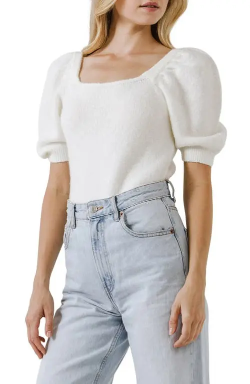 English Factory Puff Sleeve Sweater - Cream