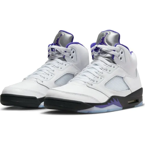 JORDAN Nike Air 5 Retro Mid Top Sneakers - White/ Dark Concord/ Black