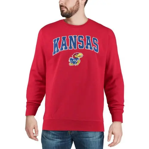 COLOSSEUM Kansas Jayhawks Arch & Logo Crew Neck Sweatshirt
