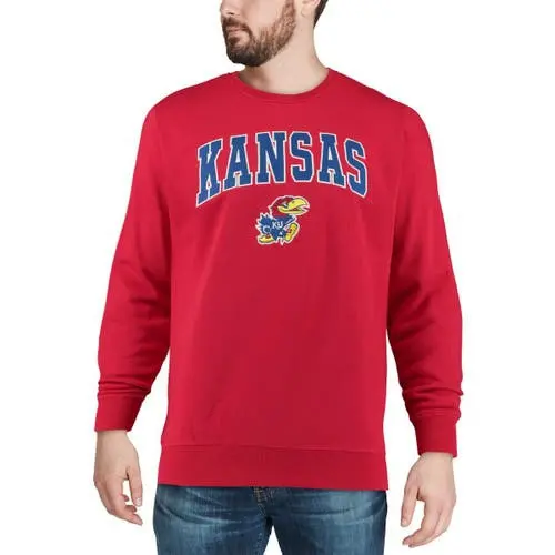 COLOSSEUM Kansas Jayhawks Arch & Logo Crew Neck Sweatshirt