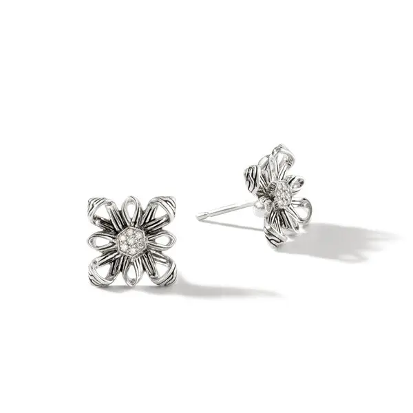 John Hardy Canang Sari Stud Earrings Diamonds - Silver