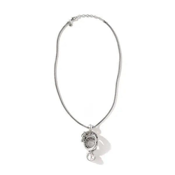 John Hardy Naga Necklace With Pearl, Diamonds And Sapphires - Silver