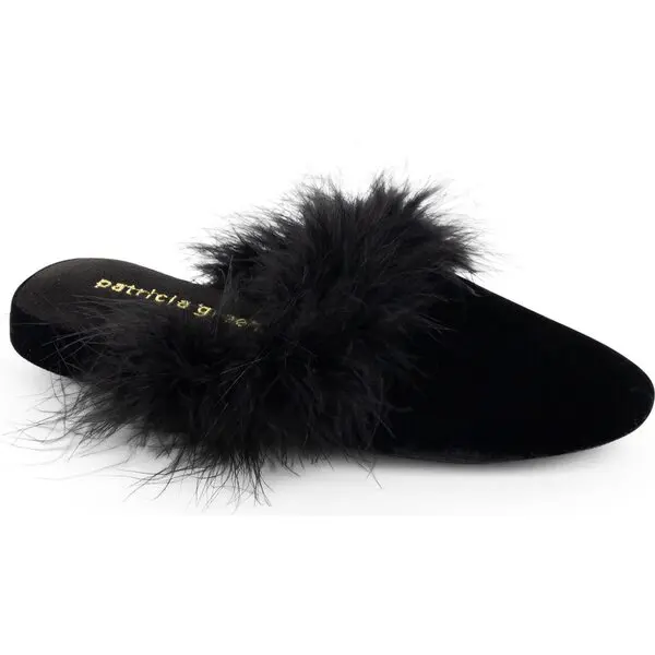 PATRICIA GREEN Party Feather Velvet Slipper - Black