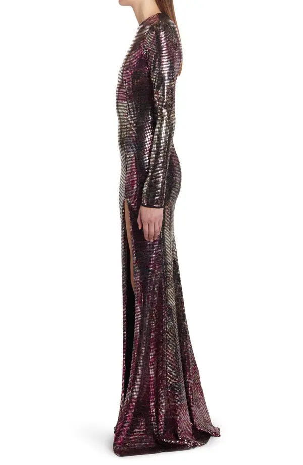Etro Nan Embellished Long Sleeve Mesh Gown