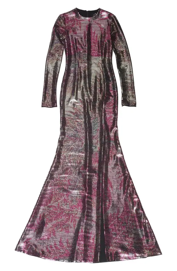 Etro Nan Embellished Long Sleeve Mesh Gown