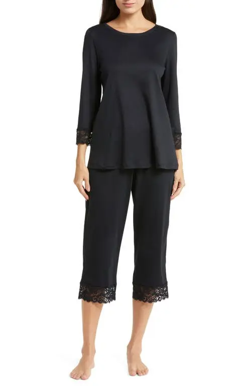 Hanro Moments Lace Trim Crop Pajamas - Black