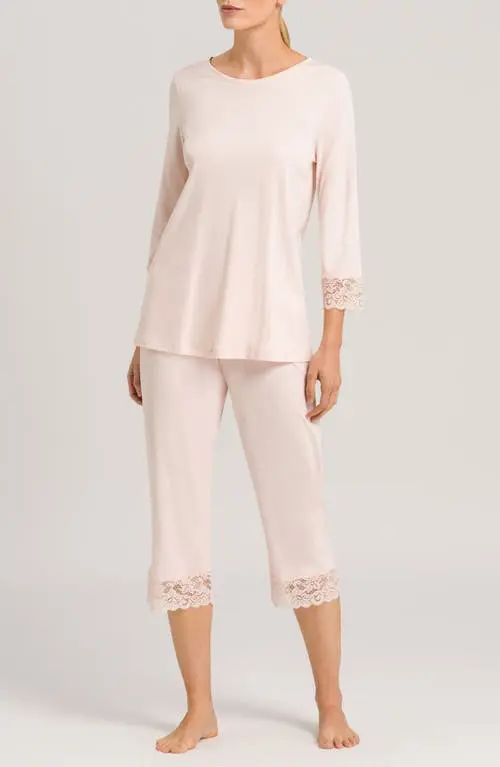 Hanro Moments Lace Trim Crop Pajamas - Crystal Pink