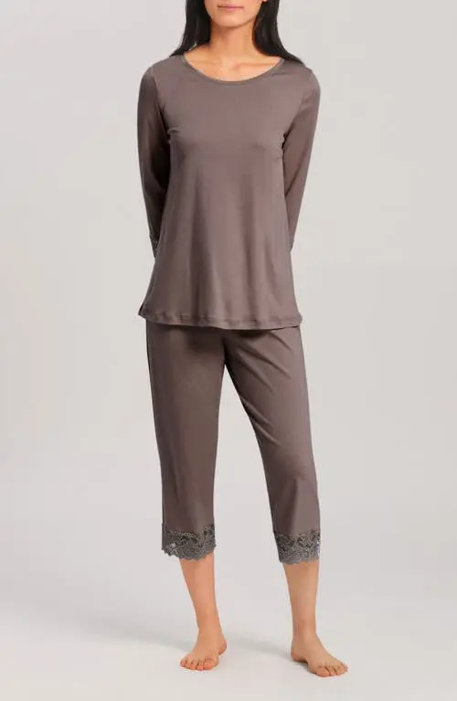 Hanro Moments Lace Trim Crop Pajamas - Stonewash