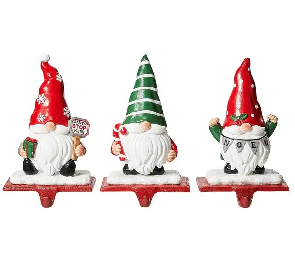 GLITZHOME 7 Christmas Gnomes Stocking Holders, Set Of 3 - One-color