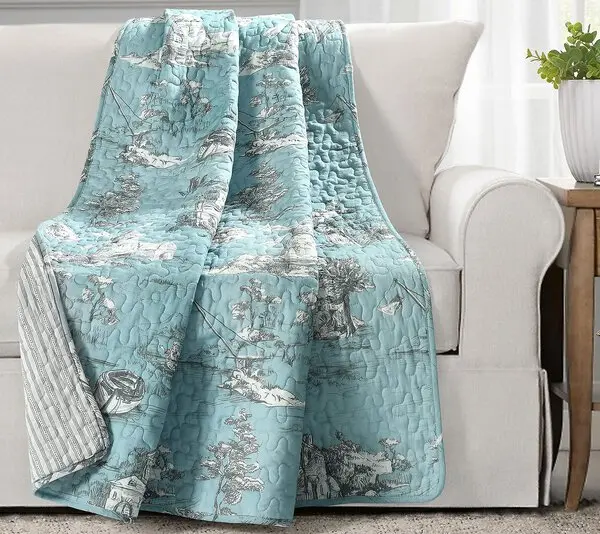 LUSH DECOR French Country Toile Cotton 50x60 Throw By - One-color