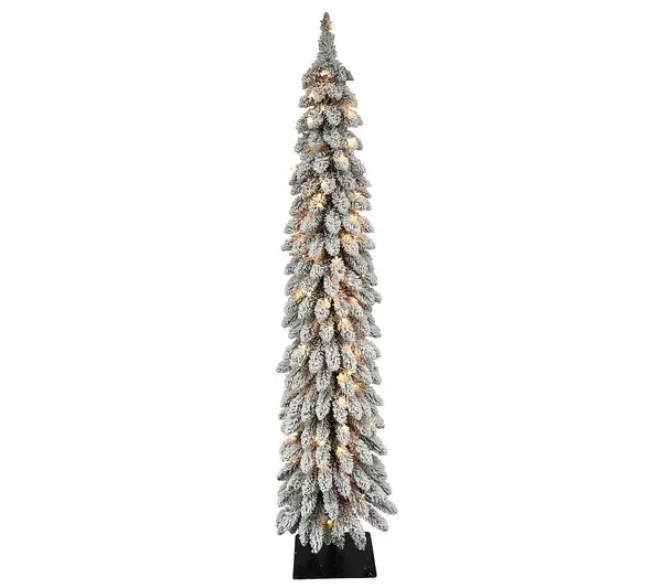 PULEO INTERNATIONAL Puleo Pre-lit 5' Flocked Pencil Alpine Christma S Tree - One-color