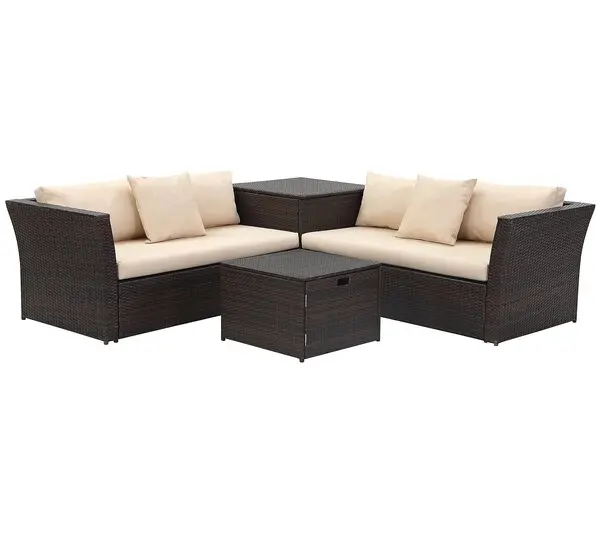 SAFAVIEH Welch Outdoor 4-pc Living Sectional Set W/stora Ge By - One-color