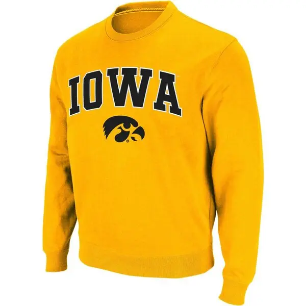 COLOSSEUM Iowa Hawkeyes Arch & Logo Crew Neck Sweatshirt - Gold