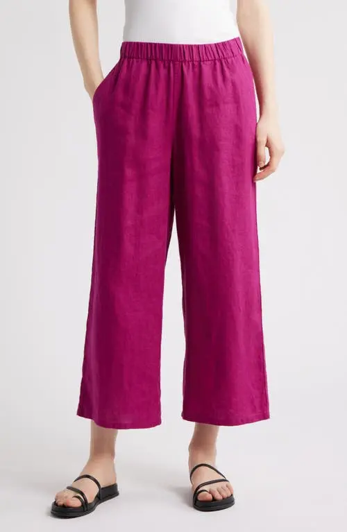 Eileen Fisher Organic Linen Crop Wide-Leg Pants In Sangria - 65